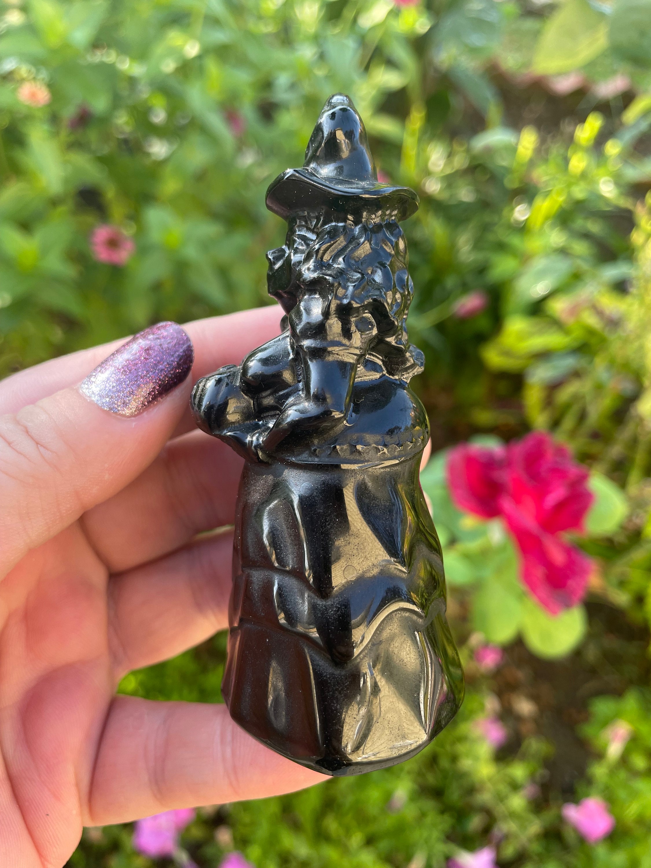 Obsidian Crystal Witch Figurine: Halloween Carving - Etsy