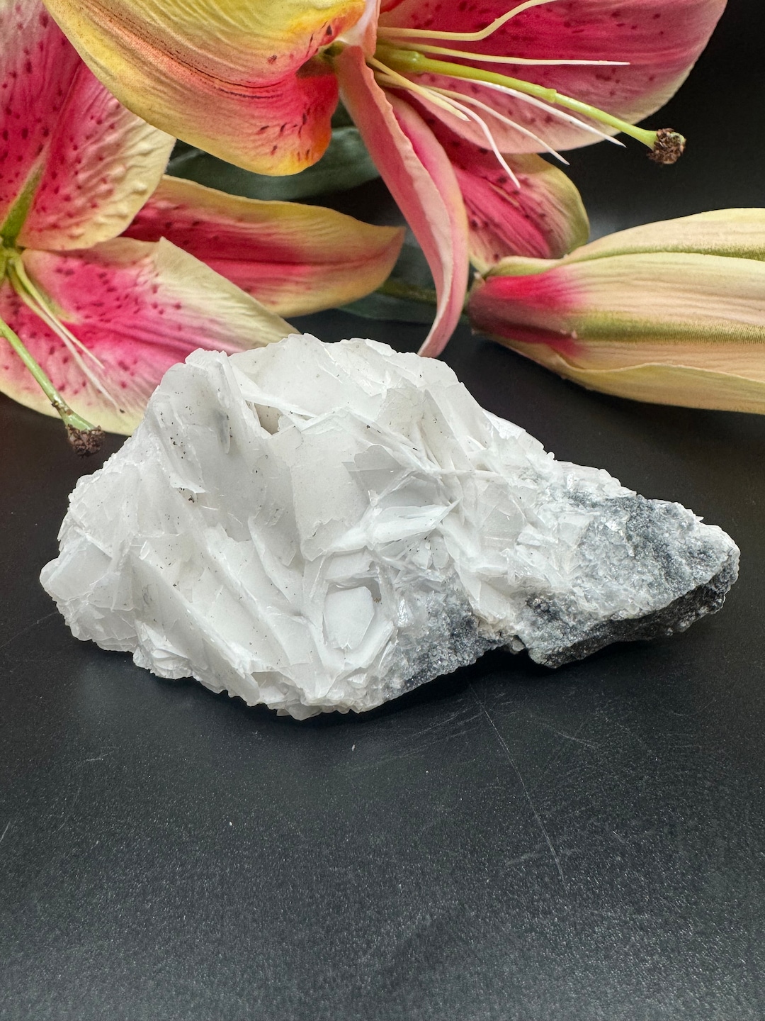 White Rose Calcite Crystal Specimen, UV Reactive Rose Petal Calcite ...