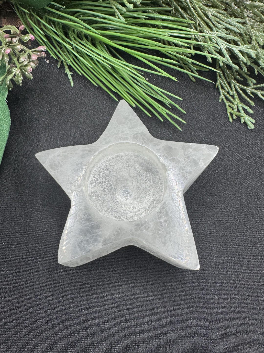 Satin Spar Star Shaped Tealight Holder, Selenite Crystal Candle Holder ...