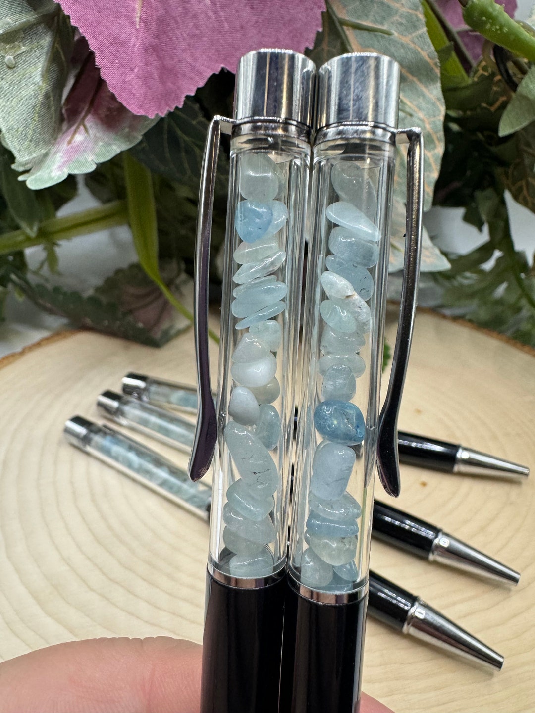 Aquamarine Crystal Chip Pen: Ballpoint Gemstone Pen With Refill - Etsy