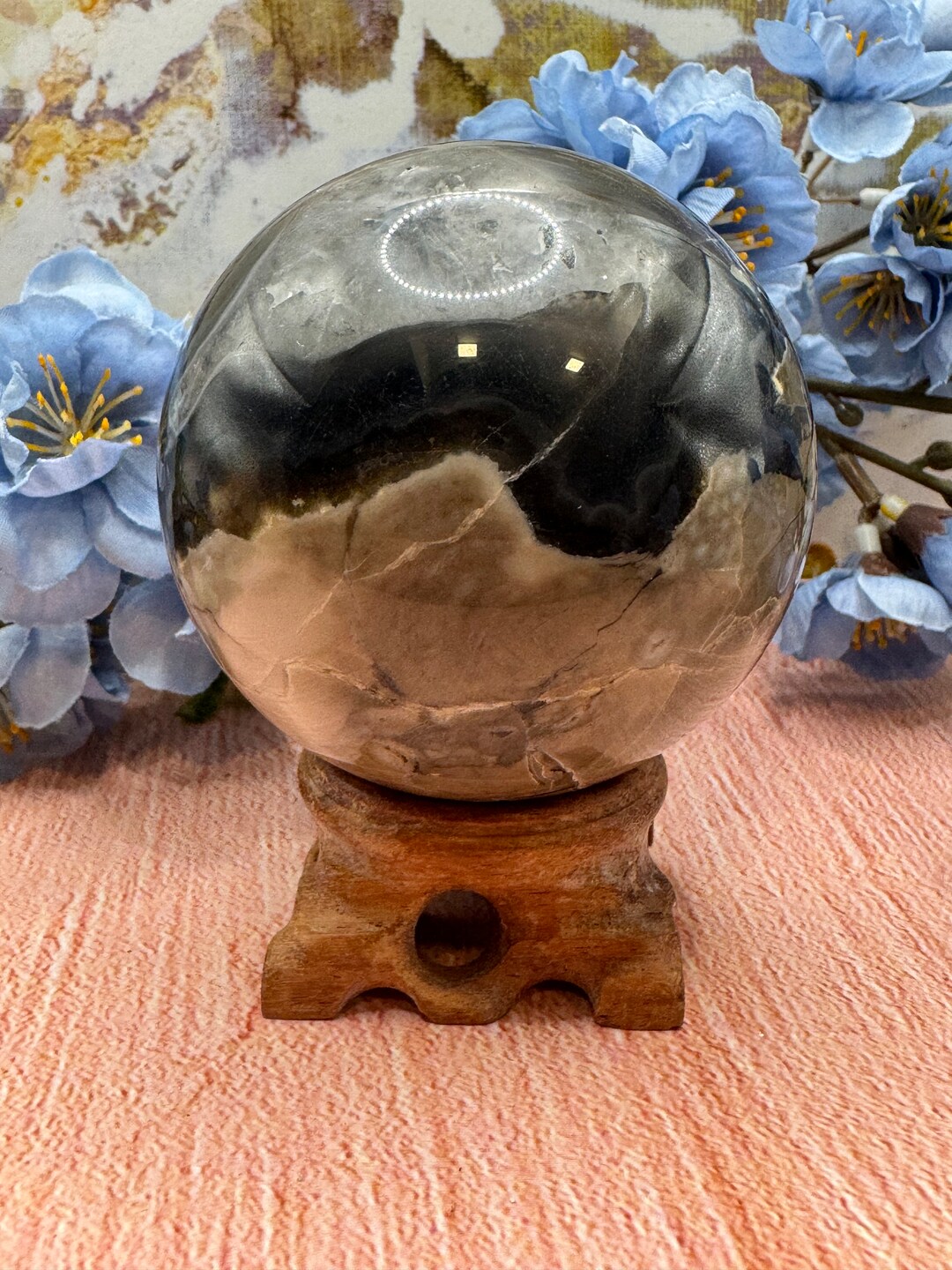 UV Reactive Chalcedony Agate Sphere, Volcano Agate Crystal Sphere, 72 ...