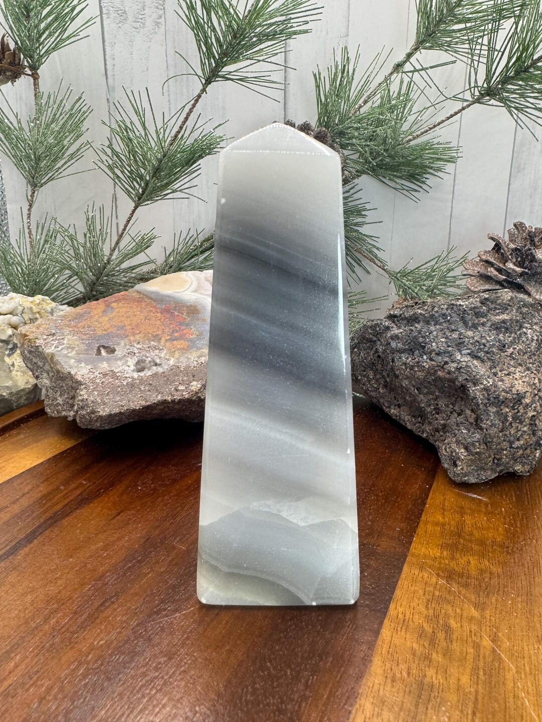 Black Banded Calcite Crystal Tower: Polished Stone Gift - Etsy