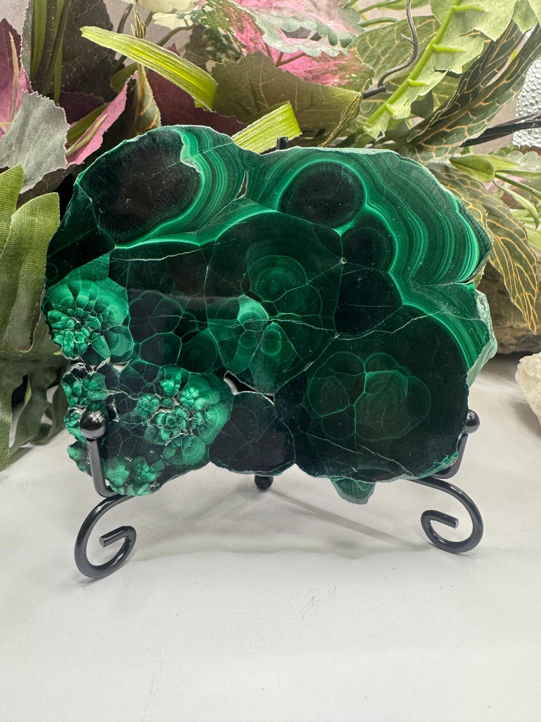 Malachite Slab With Stand, Semi Polished Malachite Slice, Malachite ...