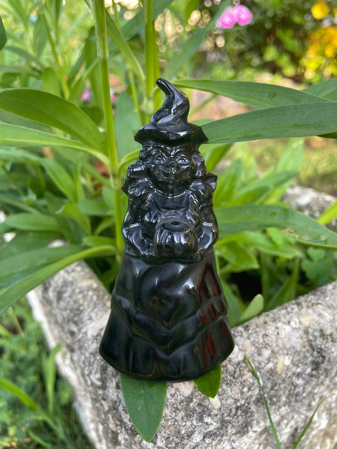 Obsidian Crystal Witch Figurine: Halloween Carving - Etsy