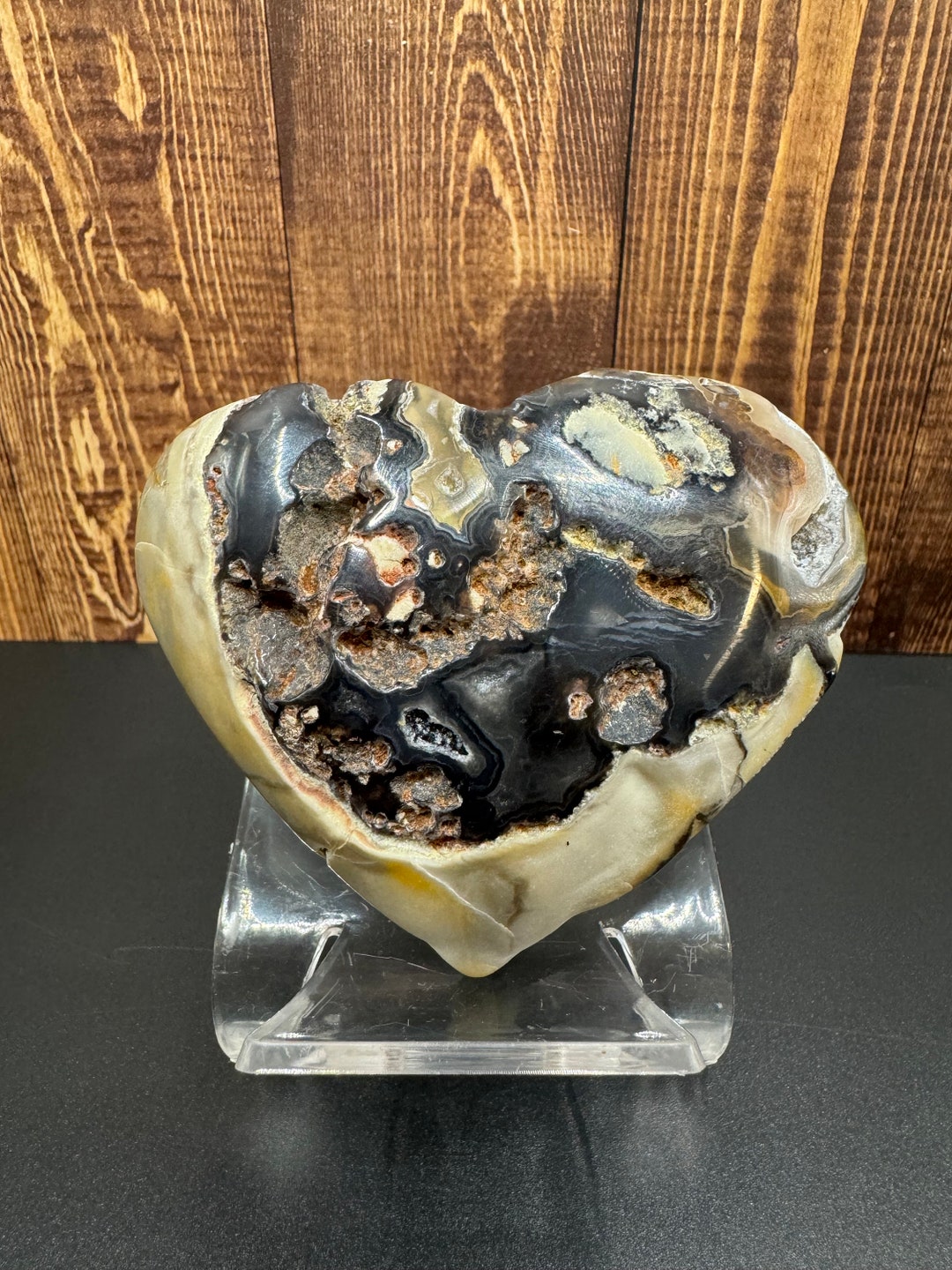 UV Reactive Volcano Agate Heart, Volcano Agate Crystal Heart, UV ...
