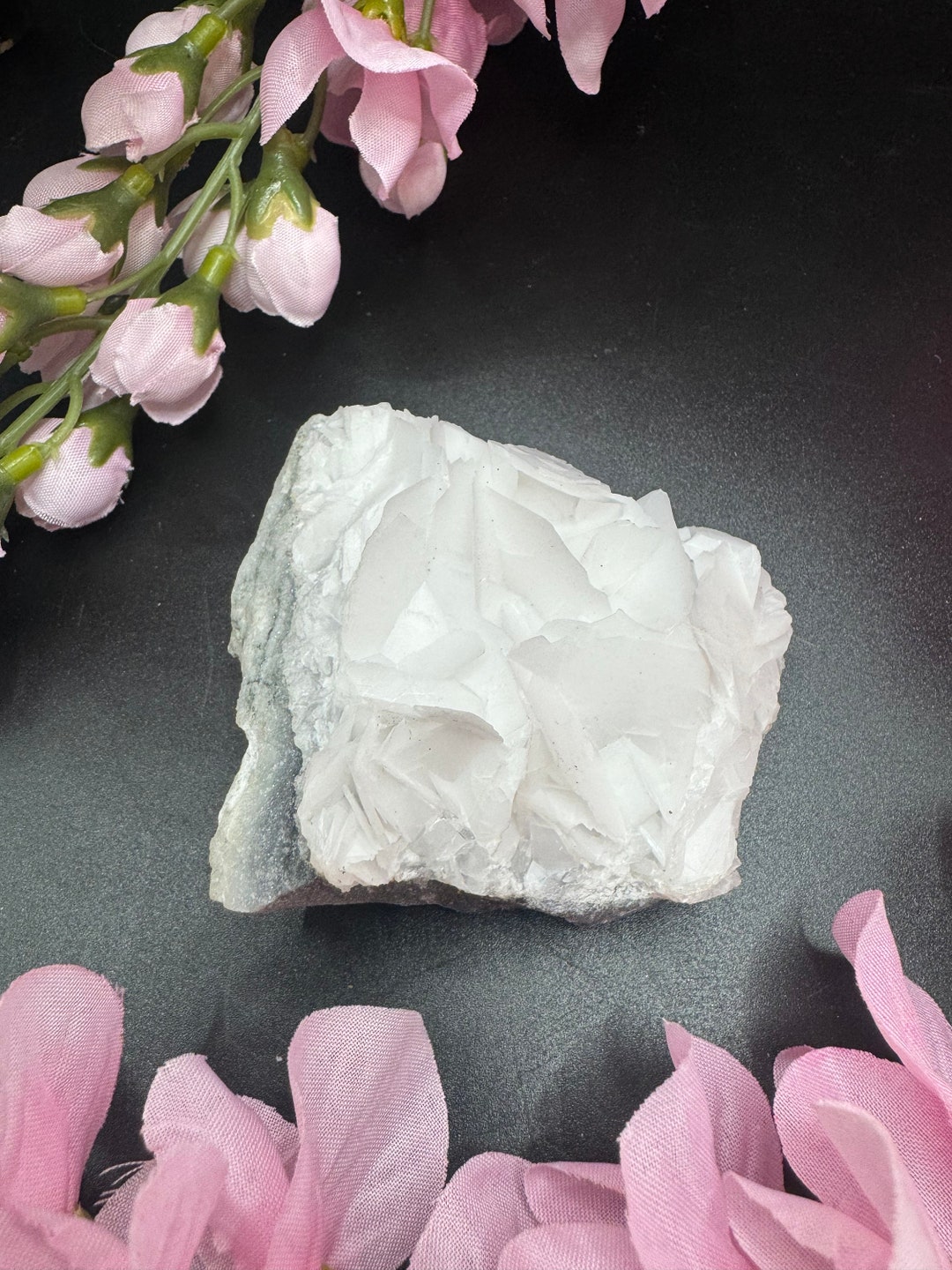 White Rose Petal Calcite Crystal Specimen, UV Reactive White Rose ...