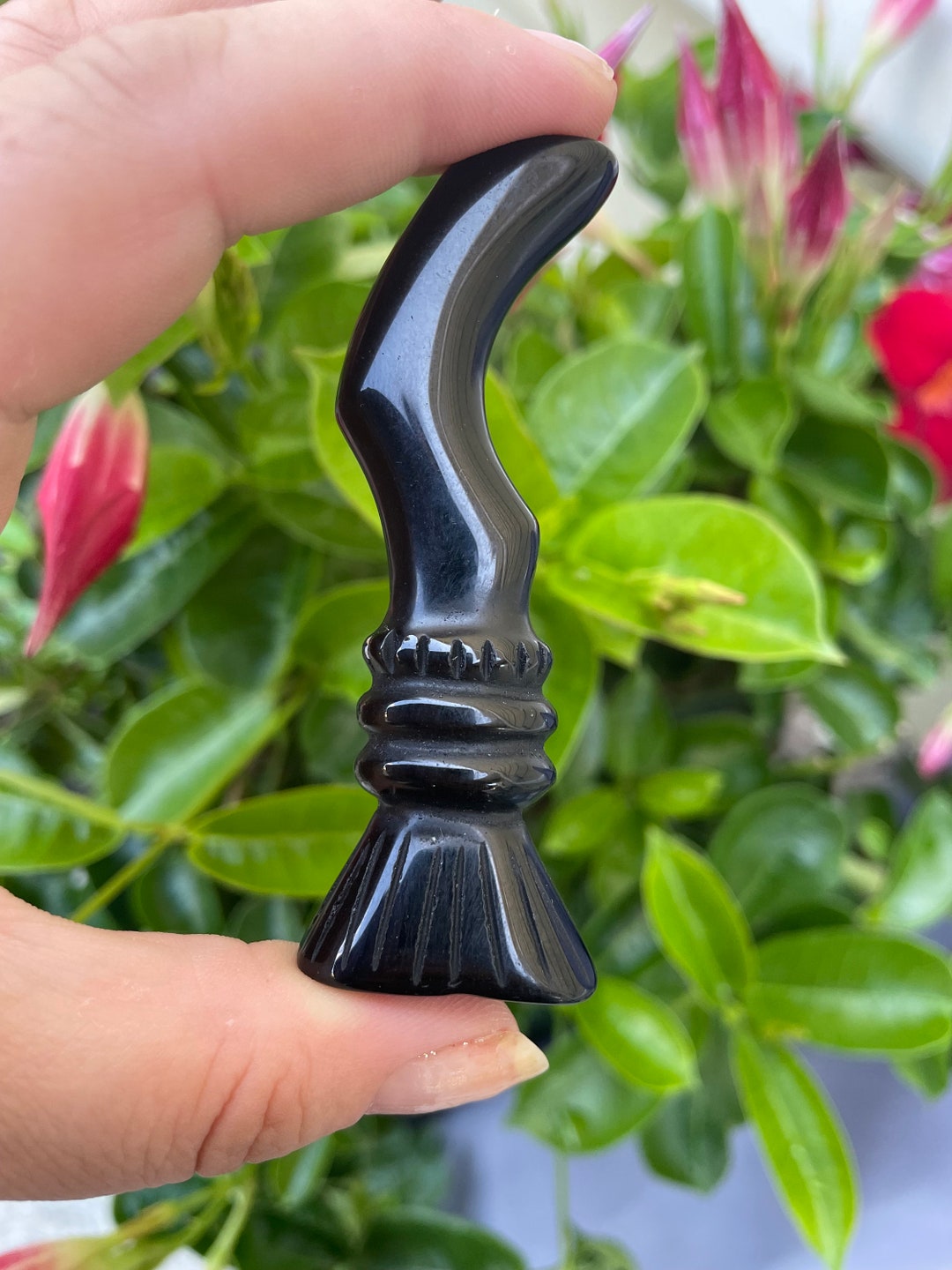 Obsidian Crystal Carved Witches Broom, Halloween Crystal Witch Broom ...