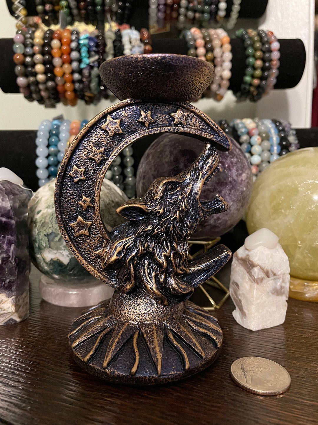 Wolf Head and Moon Sphere Holder, Sphere Stand Base, Crystal Sphere ...