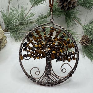 Crystal Chip Tree of Life Ornament Wall Art, Tiger Eye Handmade Wire ...