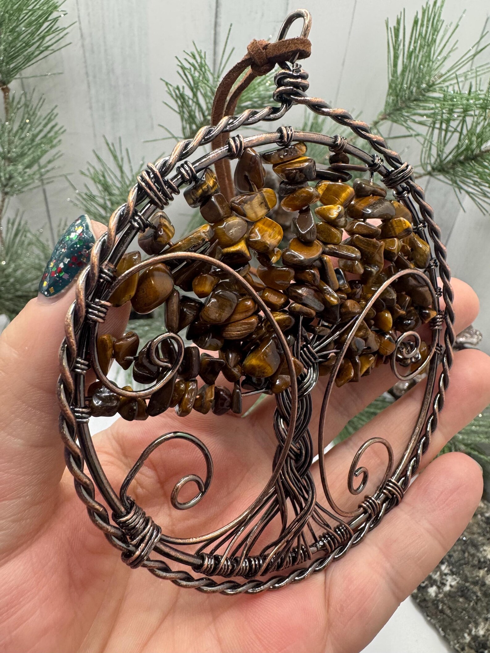 Crystal Chip Tree of Life Ornament Wall Art, Tiger Eye Handmade Wire ...