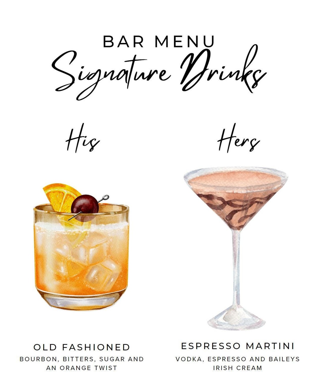 Signature His and Hers Drink Sign, Signature Wedding Drink Sign ...