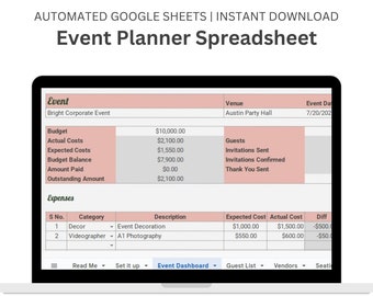 Google Sheets Event Planner Template Excel Digital Event Planner ...