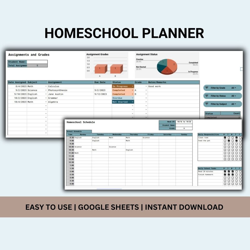 Homeschool Planner Spreadsheet - Etsy