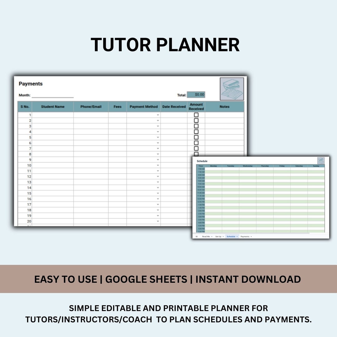 Tutor Planner, Weekly Schedule, Monthly Payment Tracker, Teacher ...