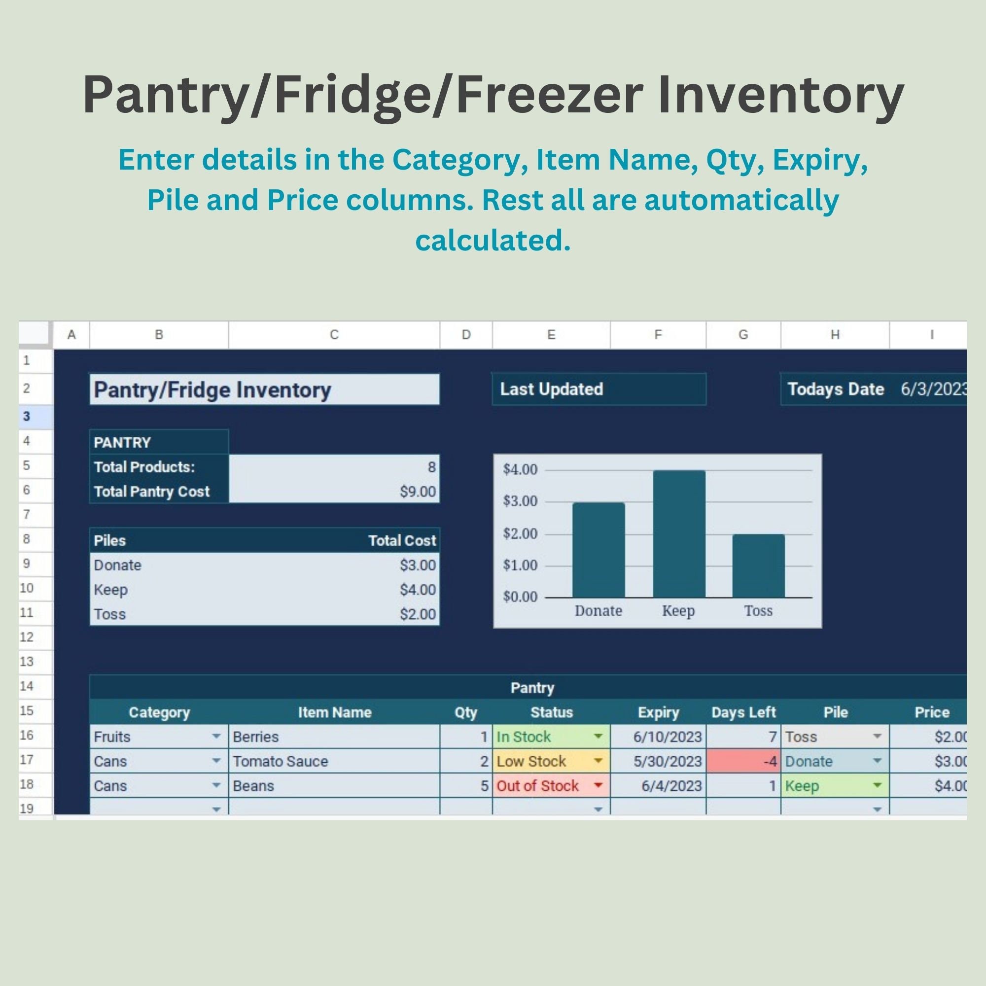 Pantry Inventory Spreadsheet, Pantry List Tracker, Freezer Inventory ...