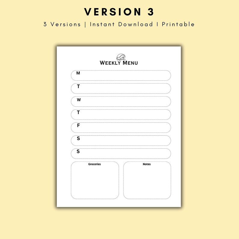 Weekly Menu Printable, Weekly Menu Planner, A4 and US Letter Size ...