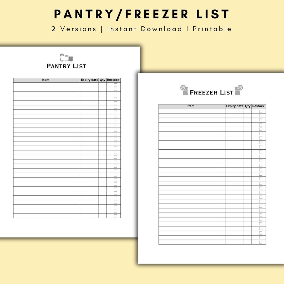 Freezer Inventory List,pantry Inventory, Pantry Tracker, Freezer List ...