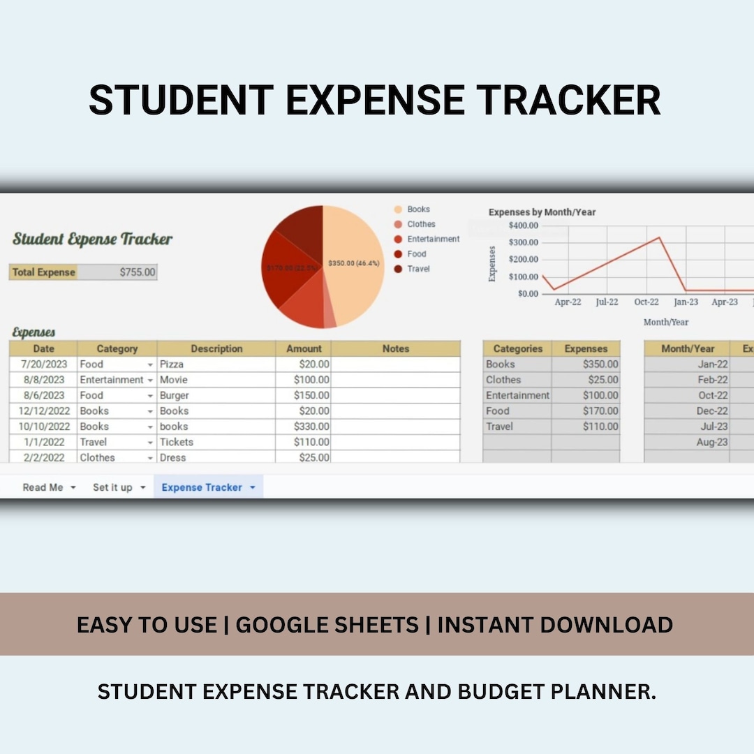Expense Tracker for Students, Budget Spreadsheet, Google Sheets ...