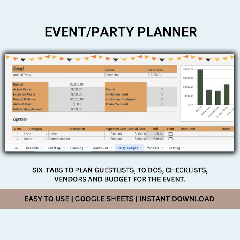 Party Planning, Event Planner, Party Budget , Google Sheets Template - Etsy