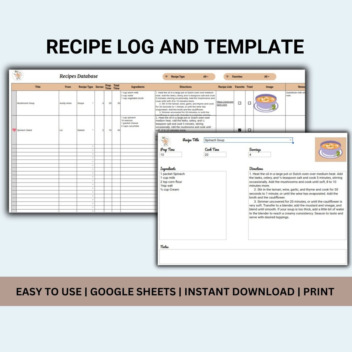 Editable and Printable Recipe Templates, Recipes Log, Digital Recipe ...