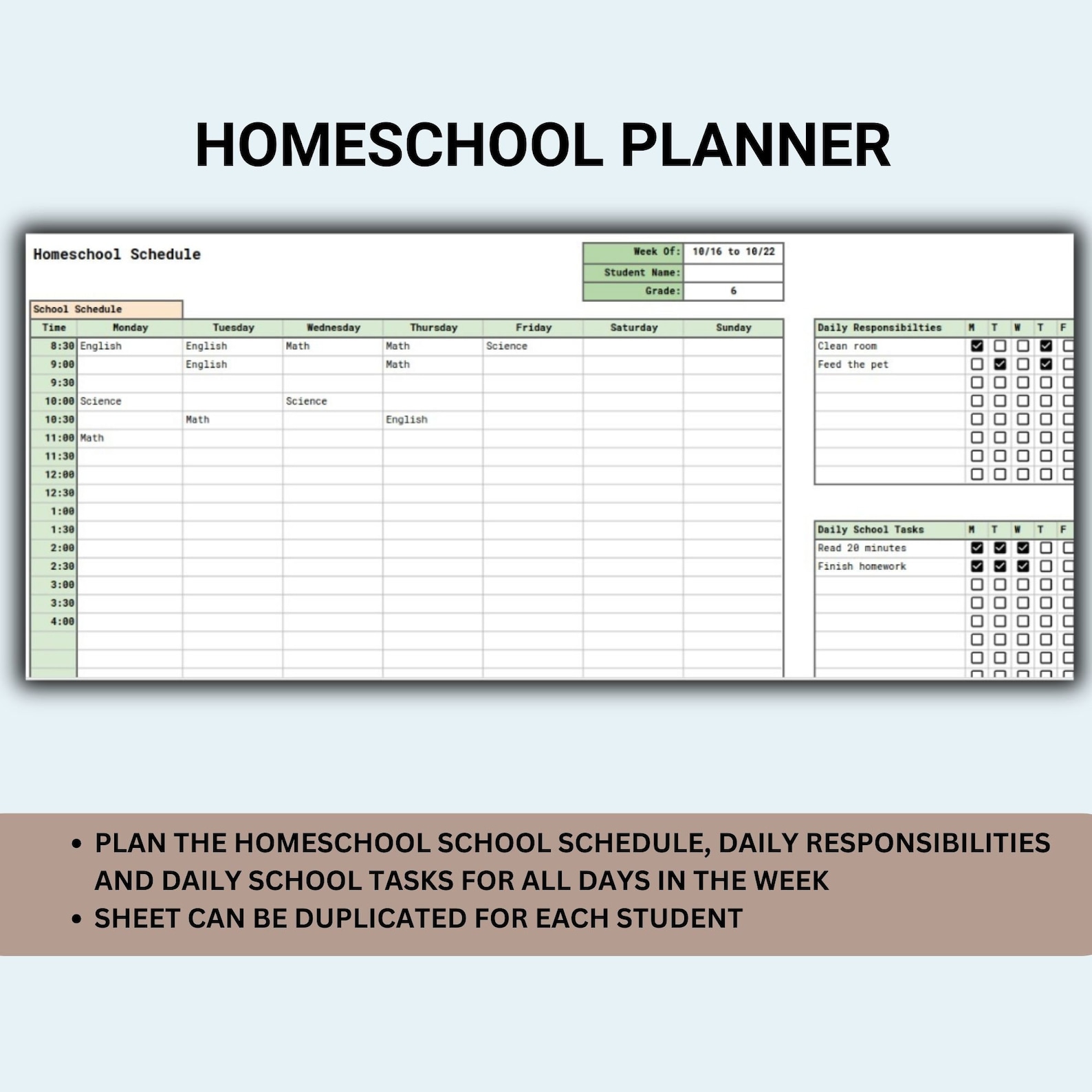Homeschool Schedule, Homeschool Planner, Assignment and Grade Tracker ...