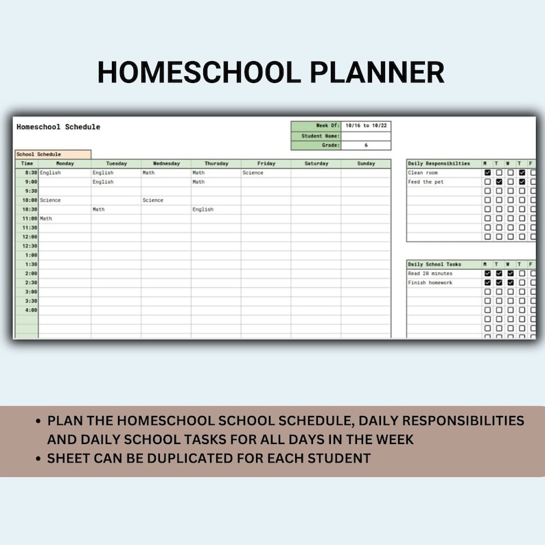 Homeschool Schedule, Homeschool Planner, Assignment and Grade Tracker ...