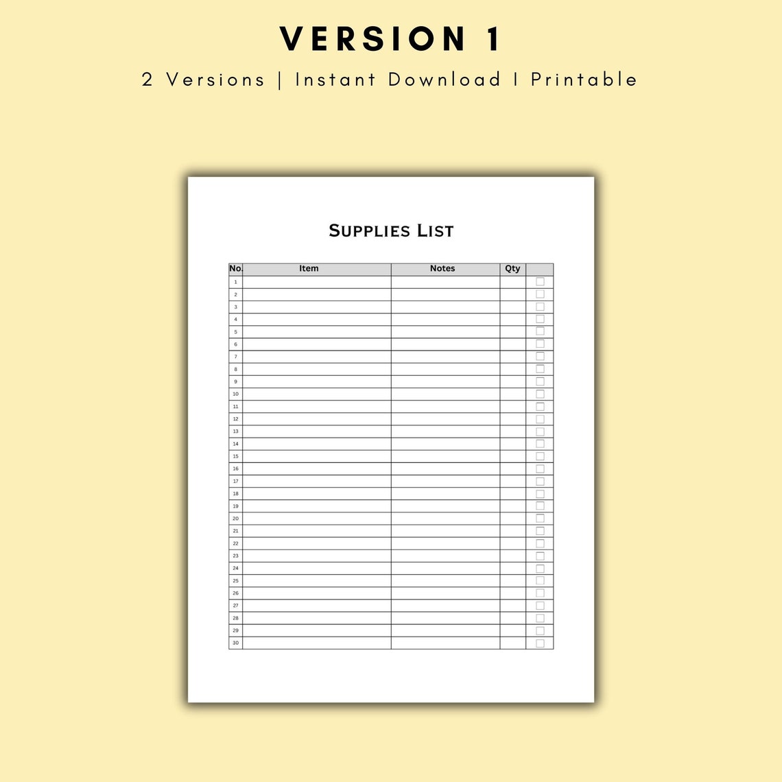 Supply List, Inventory Log, Supplies List Printable,a4 and US Letter ...