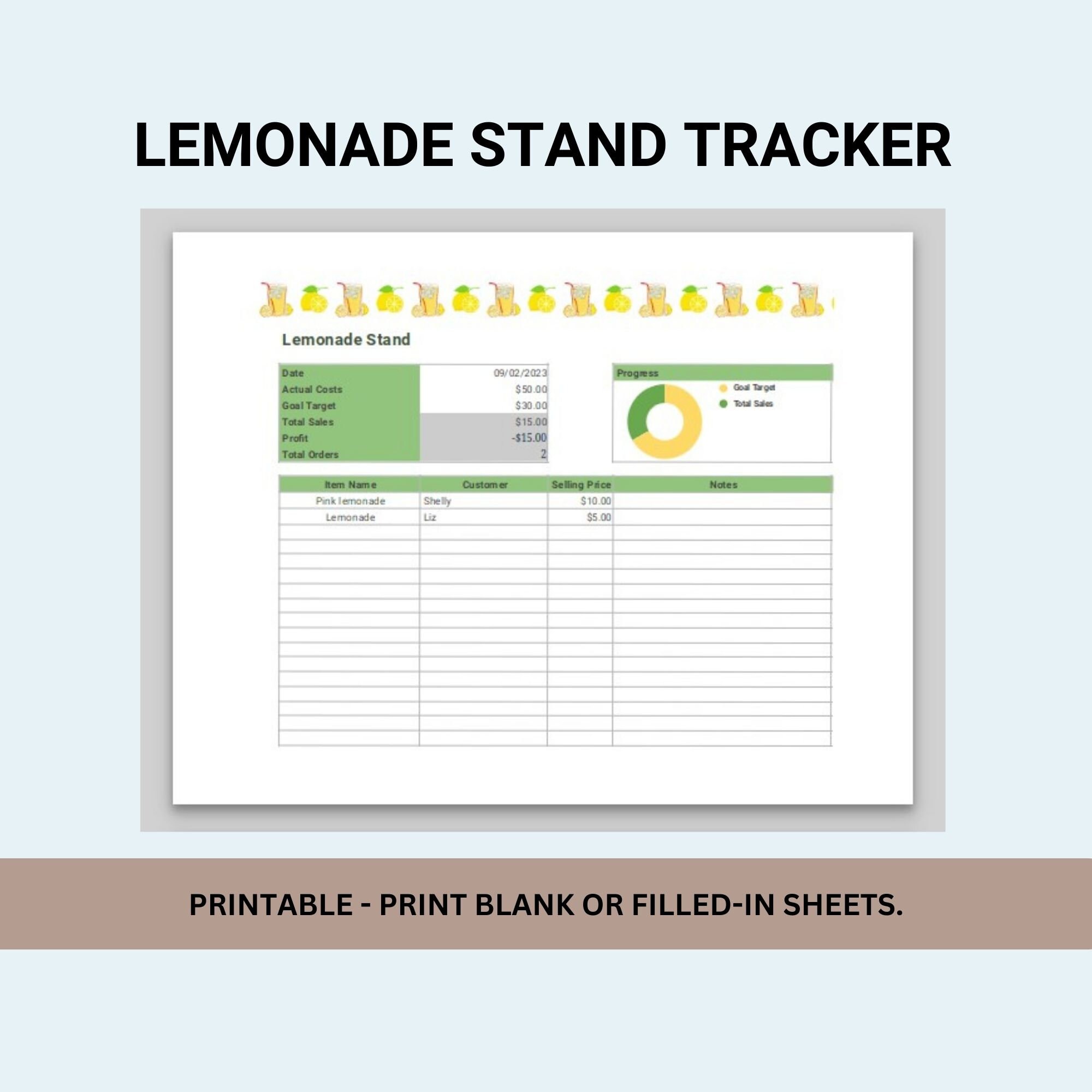 Lemonade Stand Spreadsheet, Lemonade Stand Sales, Editable and ...