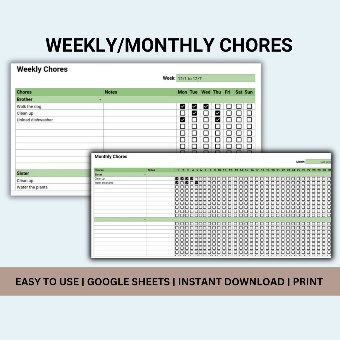 Family Chore Chart, Weekly Chore, Monthly Chores, Household Duties ...
