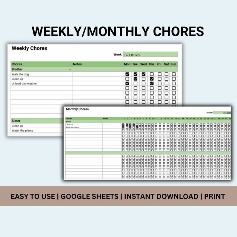 Family Chore Chart, Weekly Chore, Monthly Chores, Household Duties ...