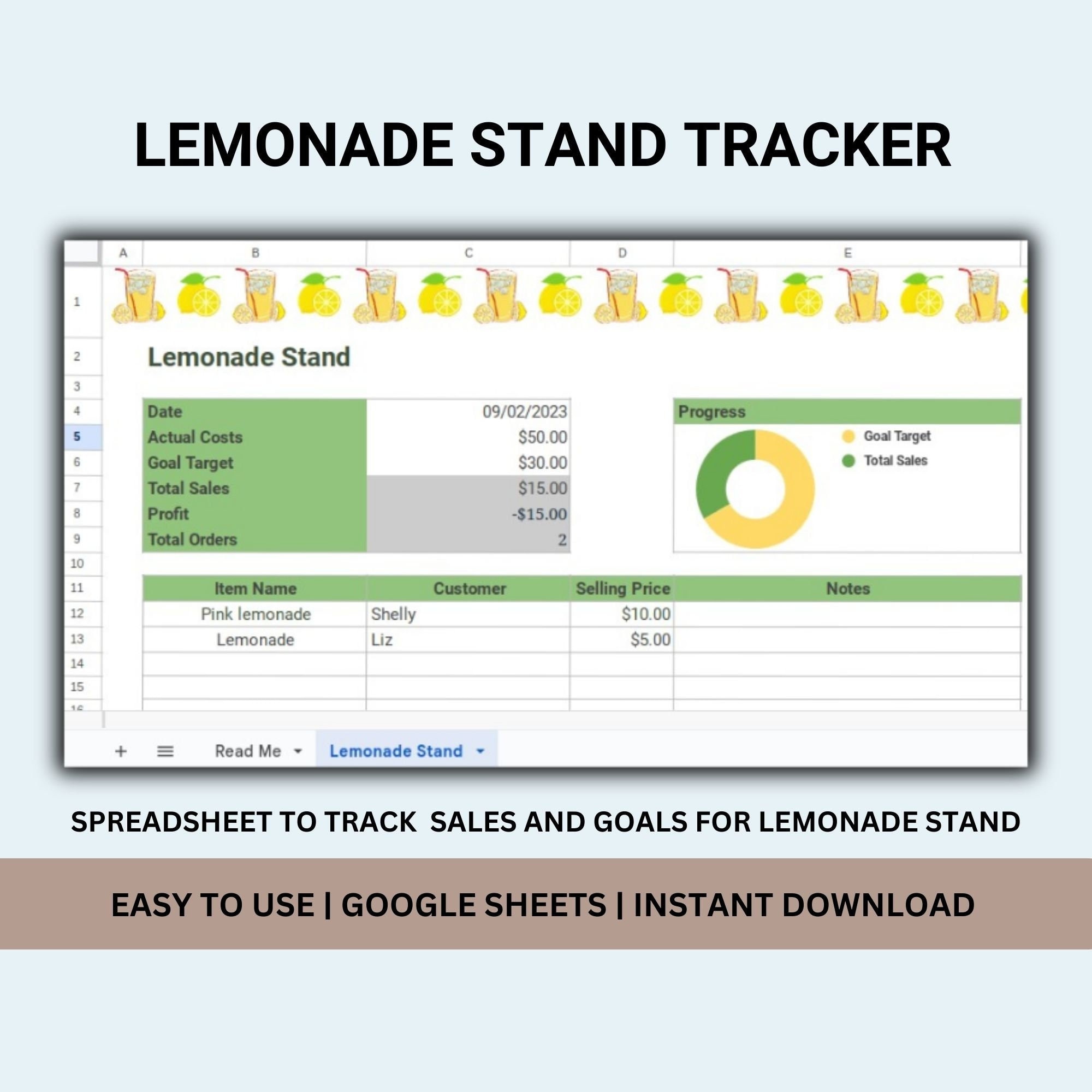 Lemonade Stand Spreadsheet Lemonade Stand Sales Editable And