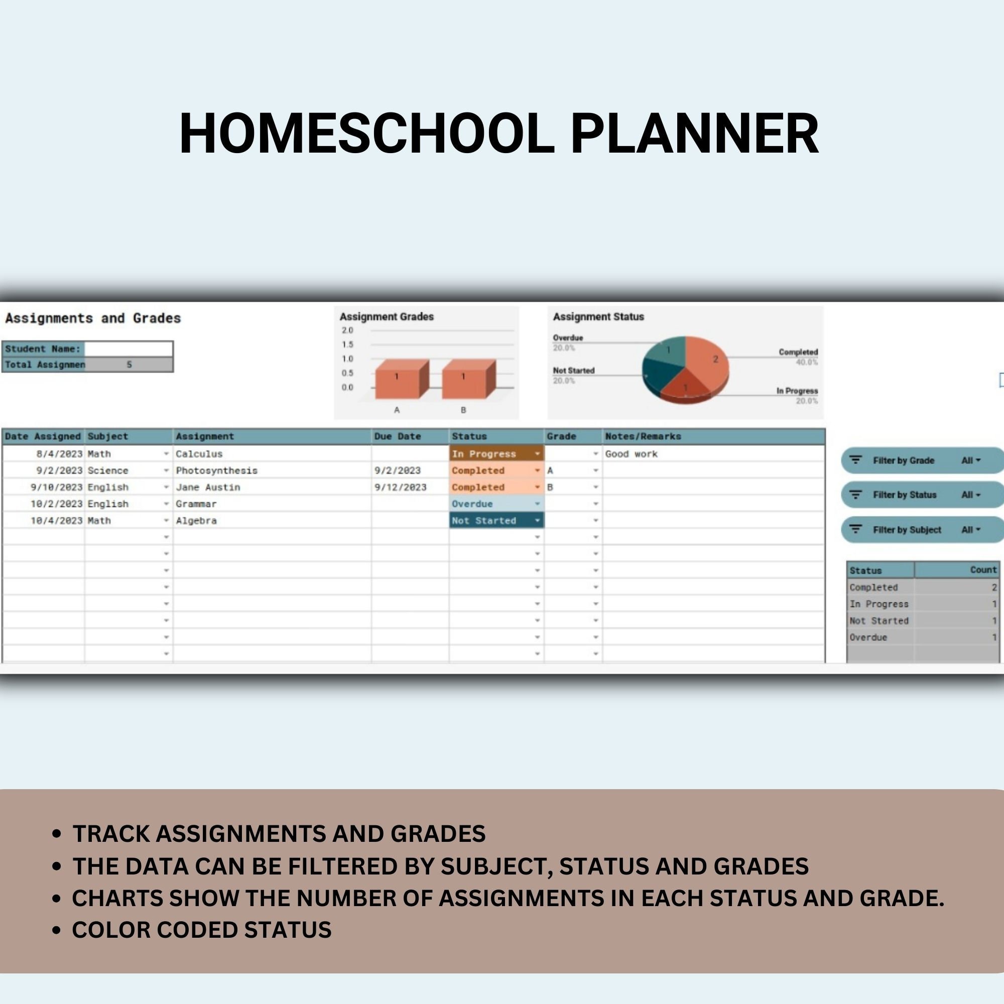 Homeschool Planner, Homeschool Schedule, Assignment and Grade Tracker ...
