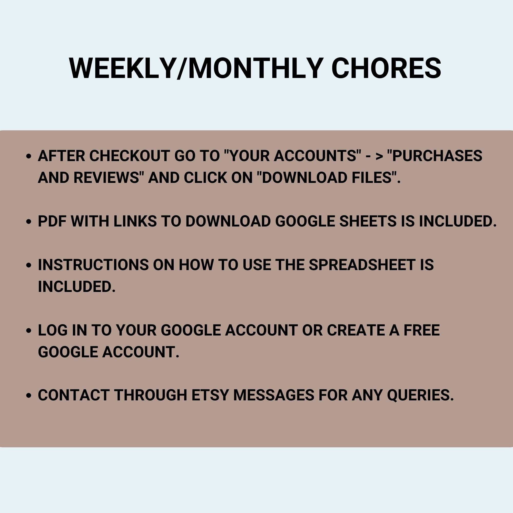 Family Chore Chart, Weekly Chore, Monthly Chores, Household Duties ...