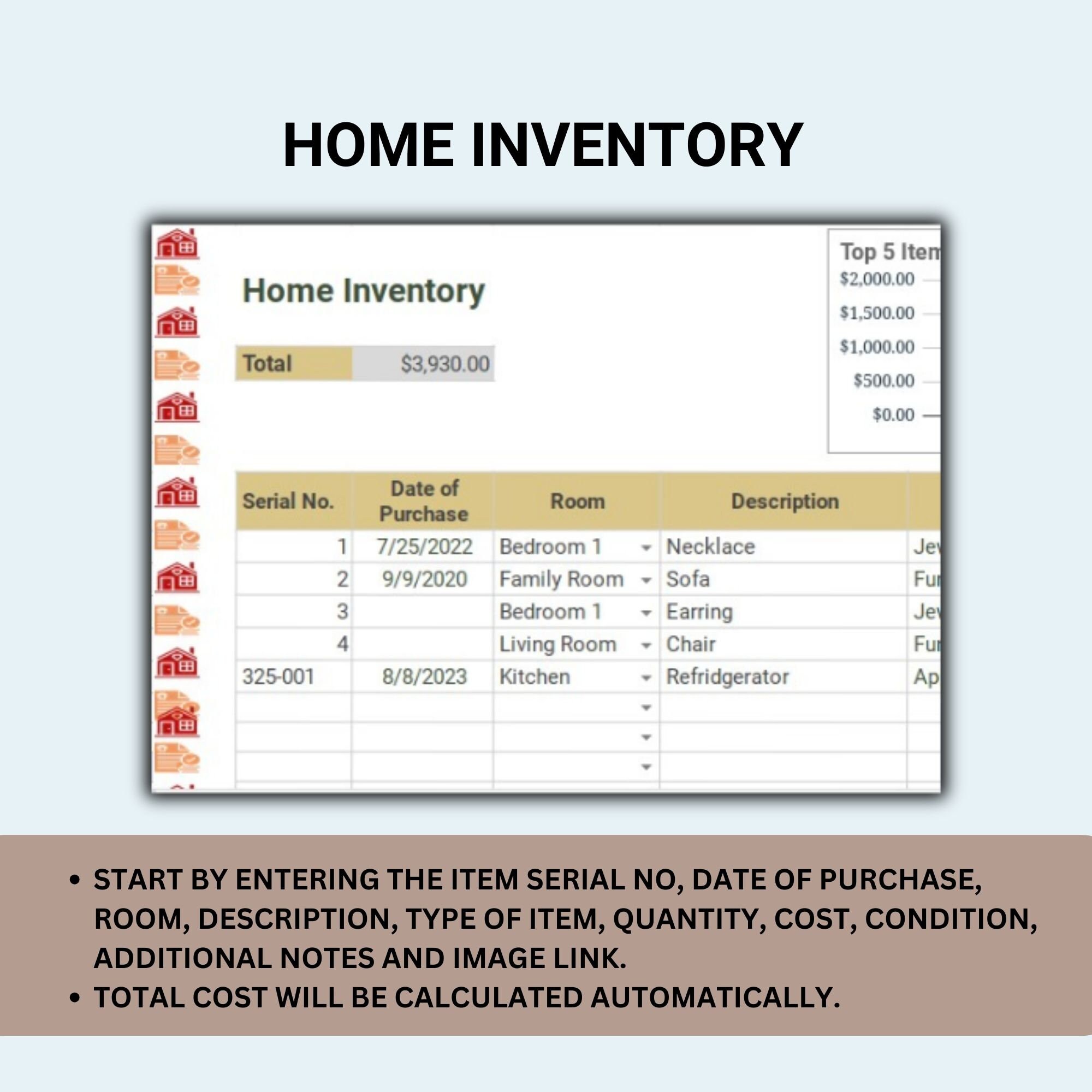 Inventory Tracker for Home, Home Inventory Log, Homeowners Gift, Google ...