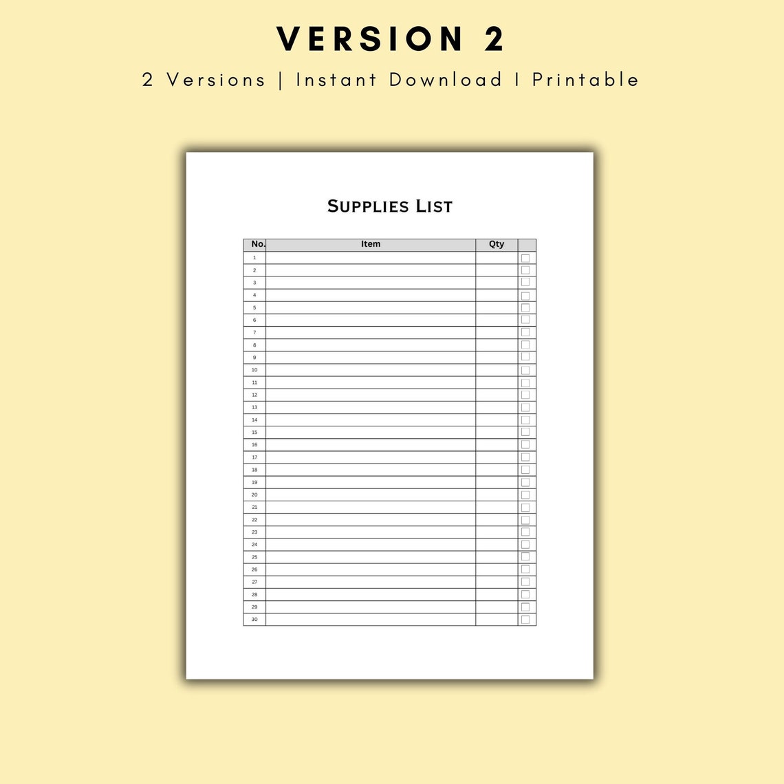 Supply List, Inventory Log, Supplies List Printable,a4 and US Letter ...