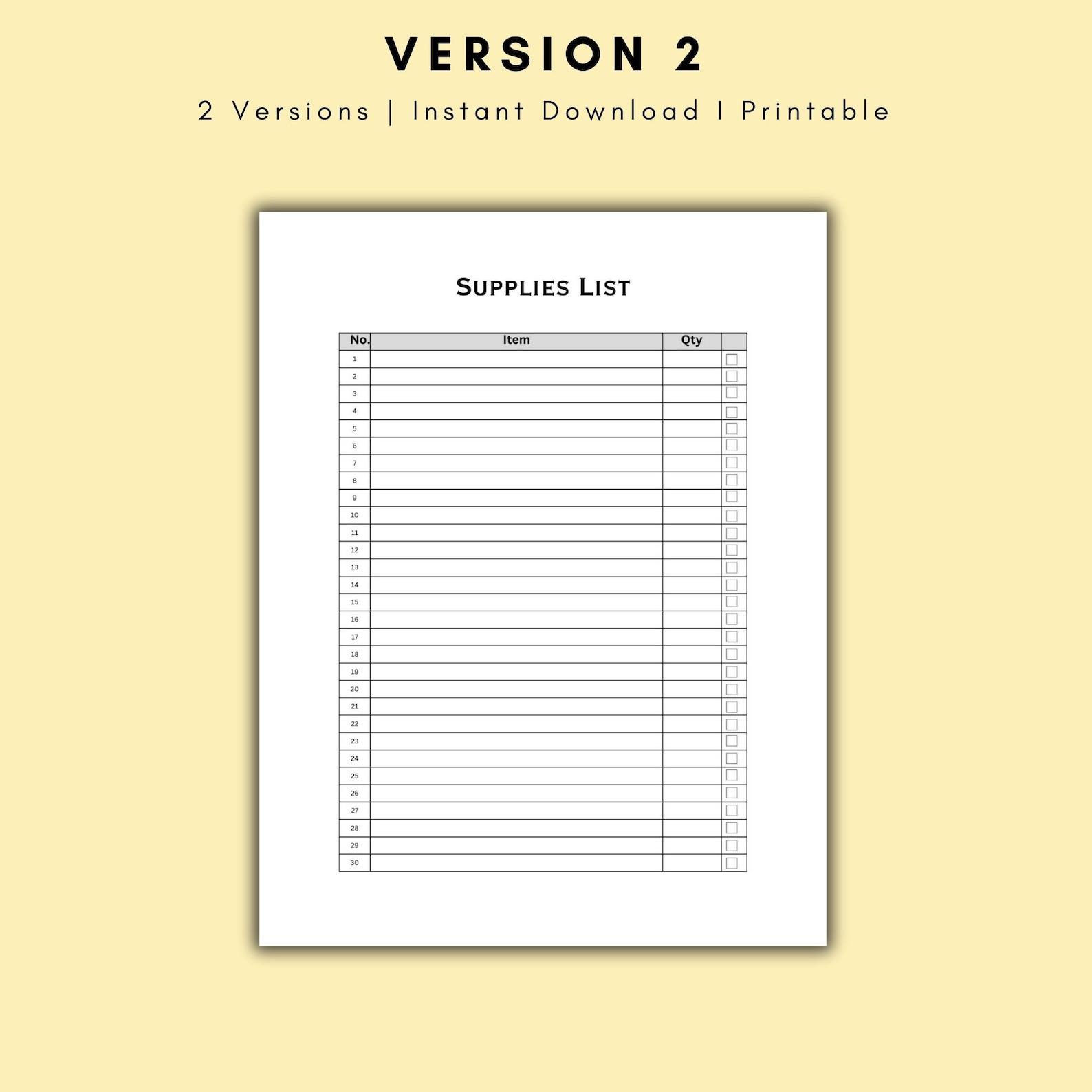 Supply List, Inventory Log, Supplies List Printable,a4 and US Letter ...