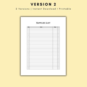 Supply List, Inventory Log, Supplies List Printable,a4 and US Letter ...