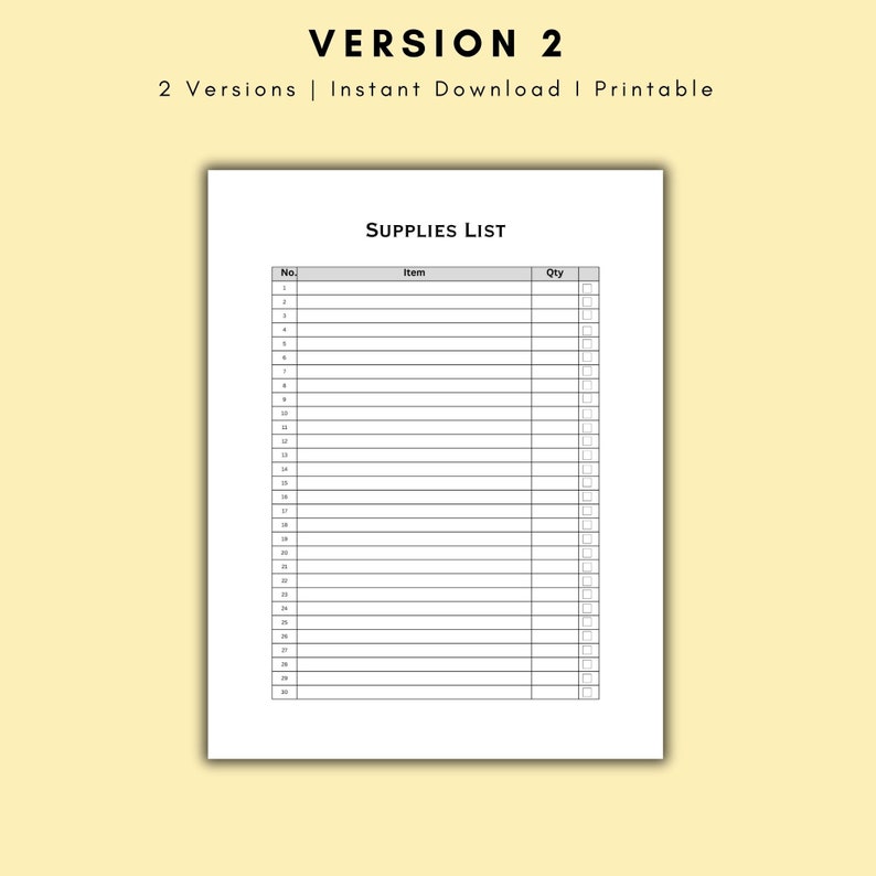 Supply List, Inventory Log, Supplies List Printable,a4 and US Letter ...
