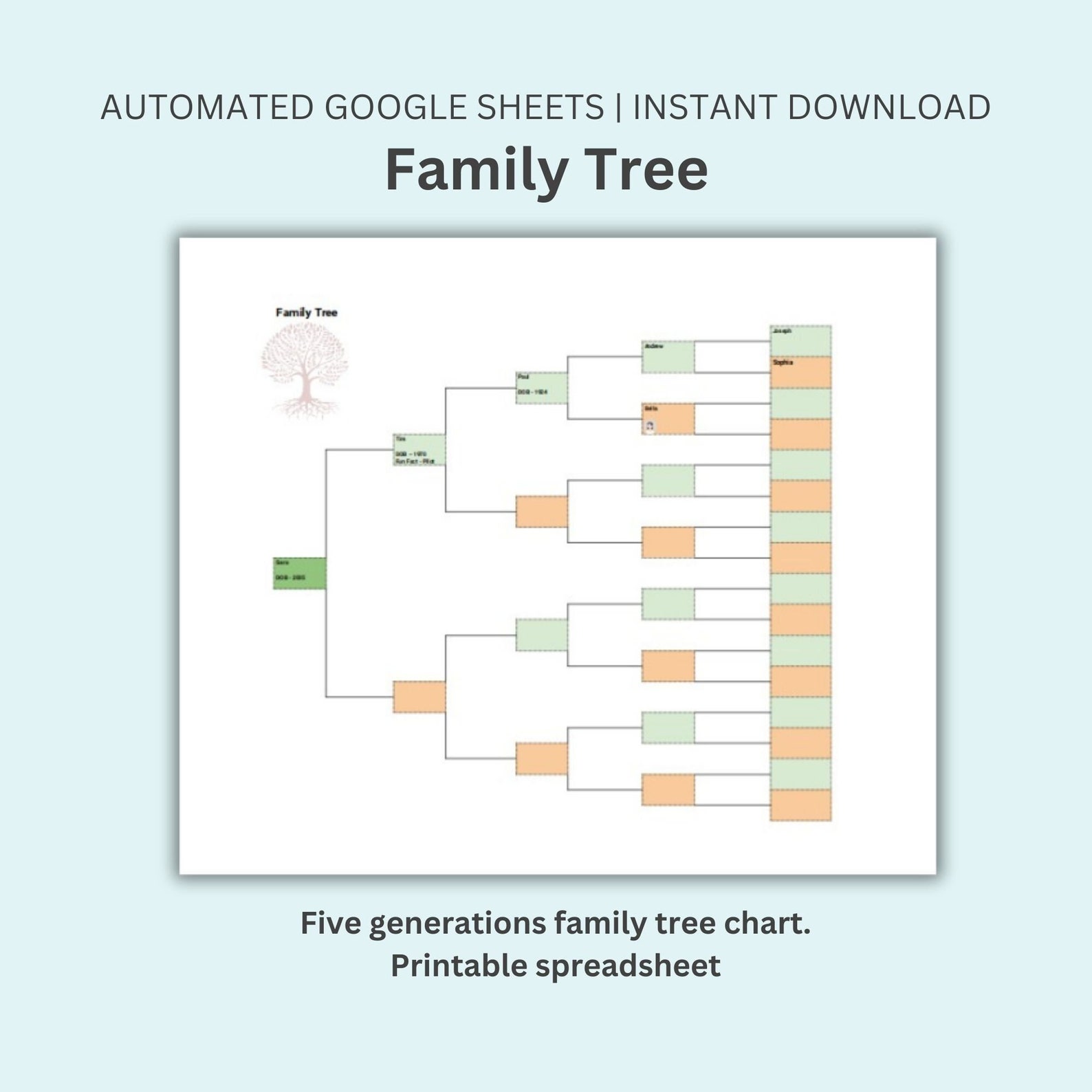 Family Tree Chart, Family Tree Template, Google Sheets, Printable ...