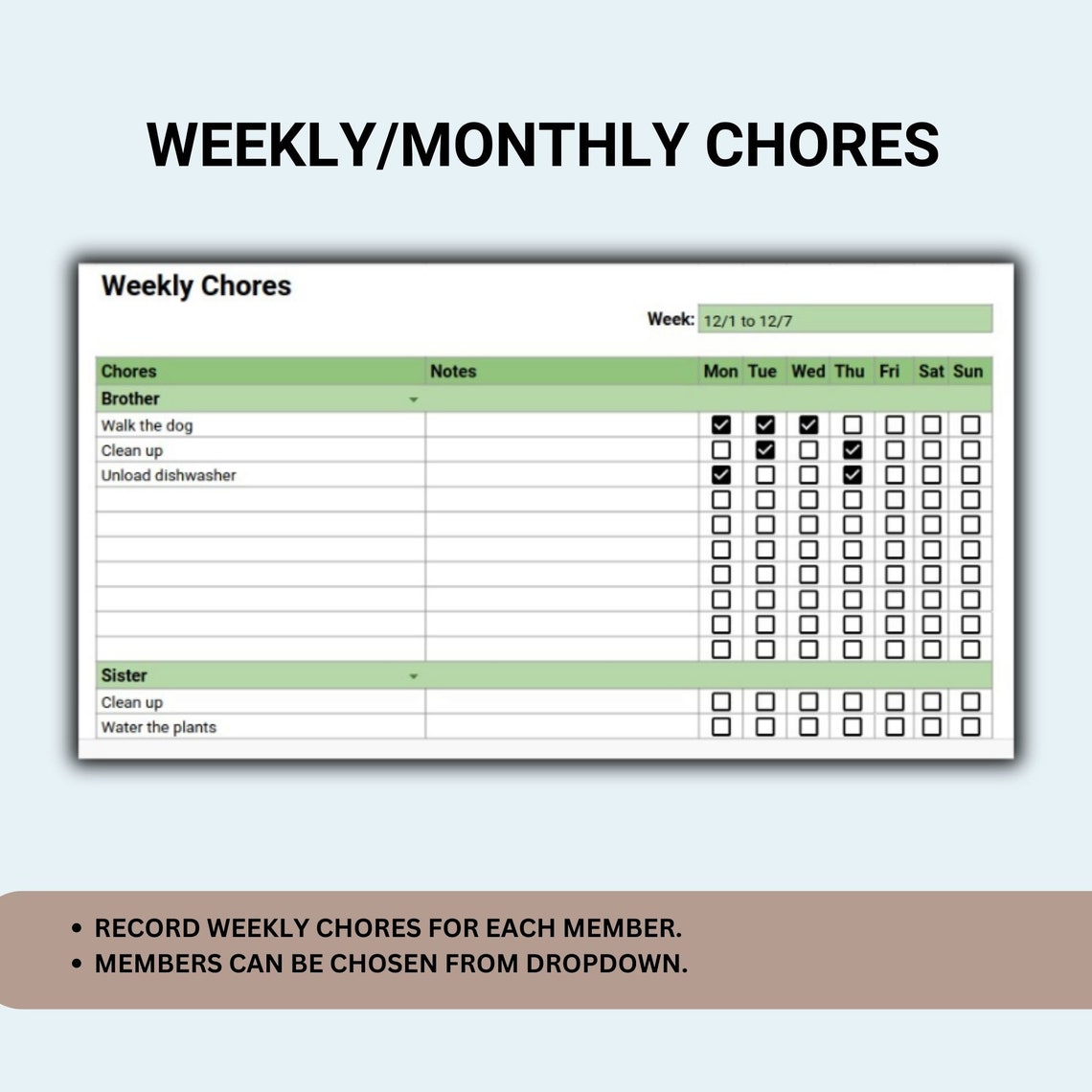 Family Chore Chart, Weekly Chore, Monthly Chores, Household Duties ...