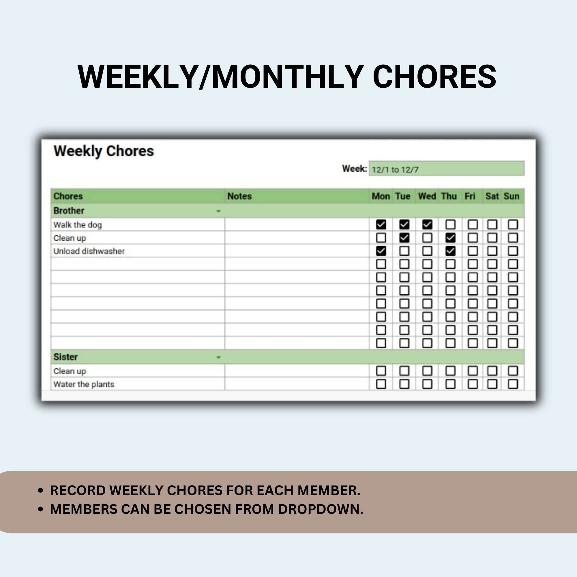 Family Chore Chart, Weekly Chore, Monthly Chores, Household Duties ...