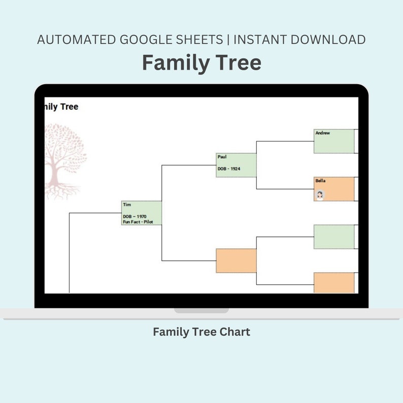 Family Tree Chart, Family Tree Template, Google Sheets, Printable ...