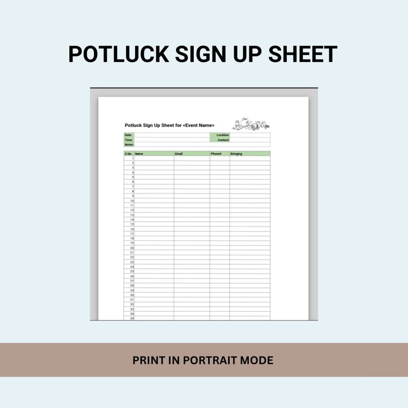 Sign up Sheet for Potlucks, Parties, Food Signup, Christmas, Halloween ...