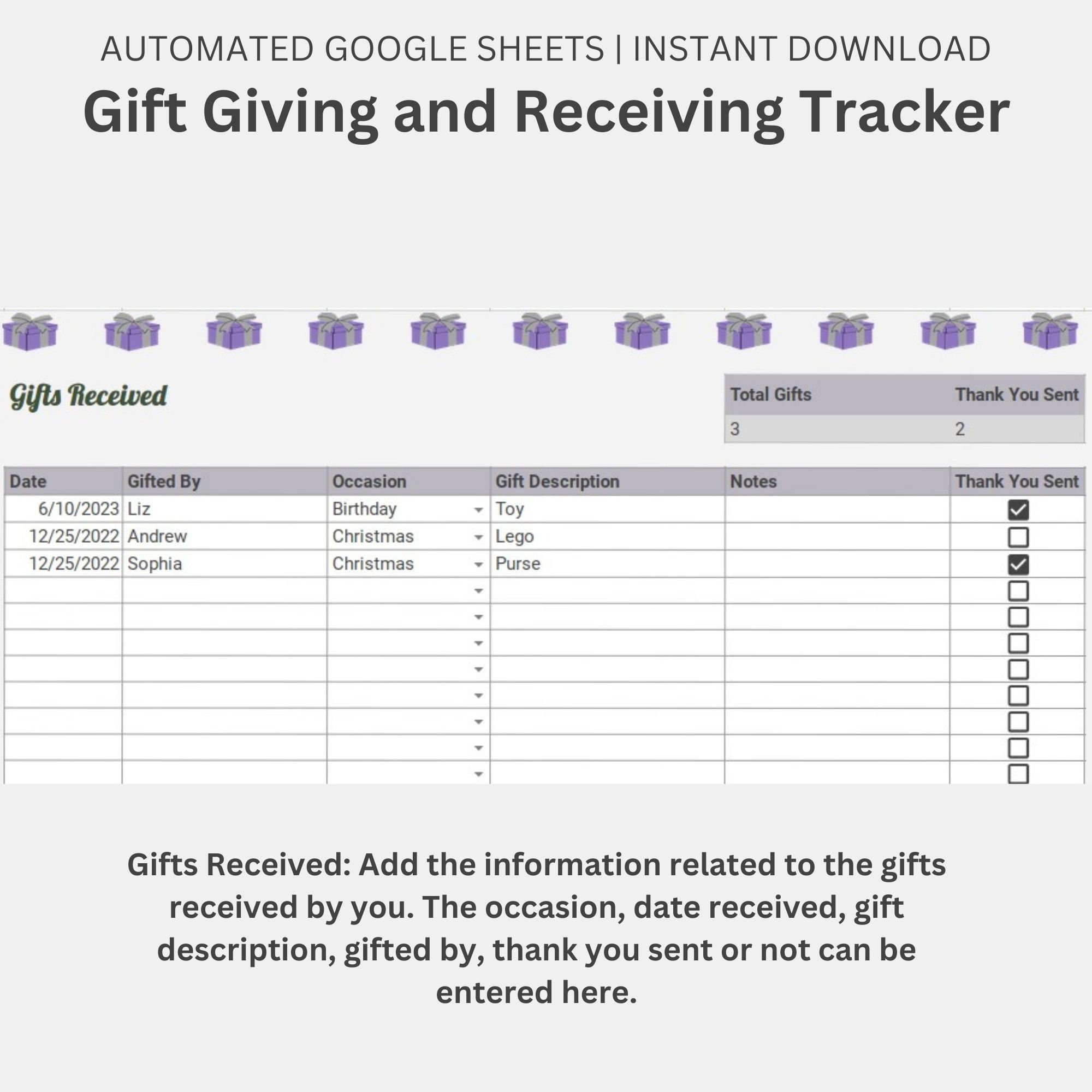 Digital Gift Tracker, Gift Tracking , Gift Giving, Gift Receiving, Gift ...