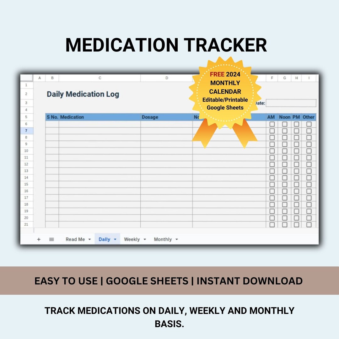 Daily Medication Tracker, Weekly Medication Log, Daily Medication Sheet ...