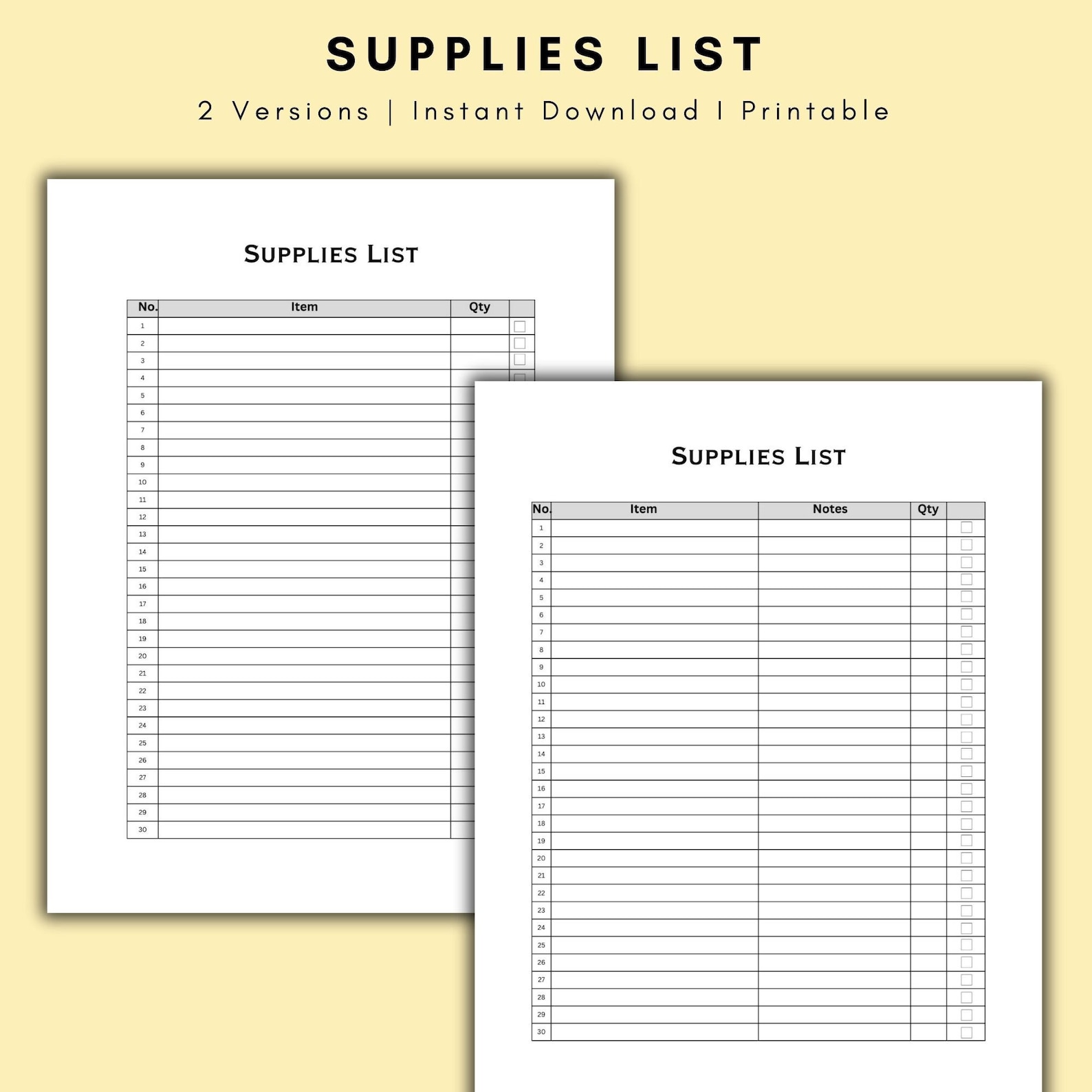 Supply List, Inventory Log, Supplies List Printable,a4 and US Letter ...