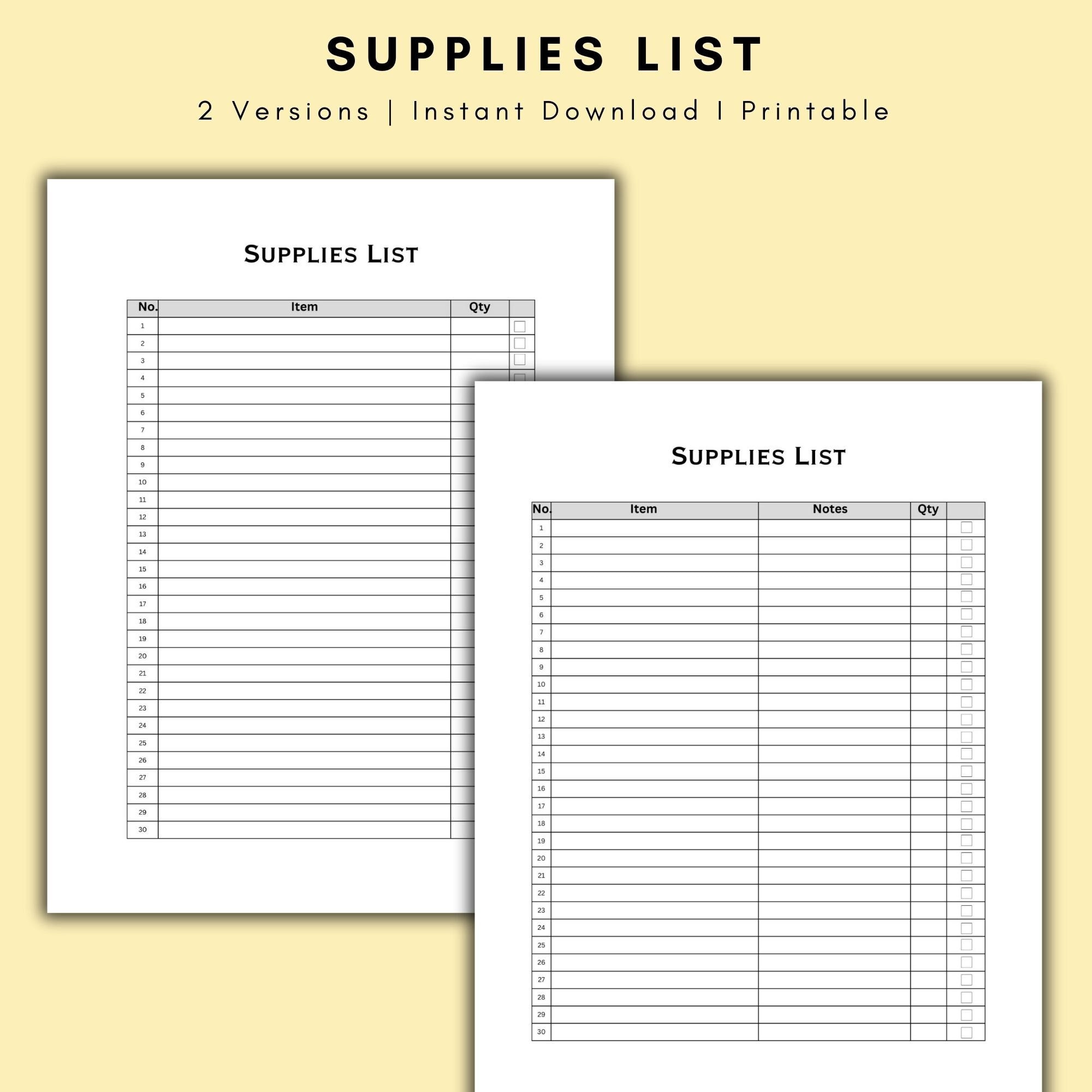 Office Supply Shopping List Template