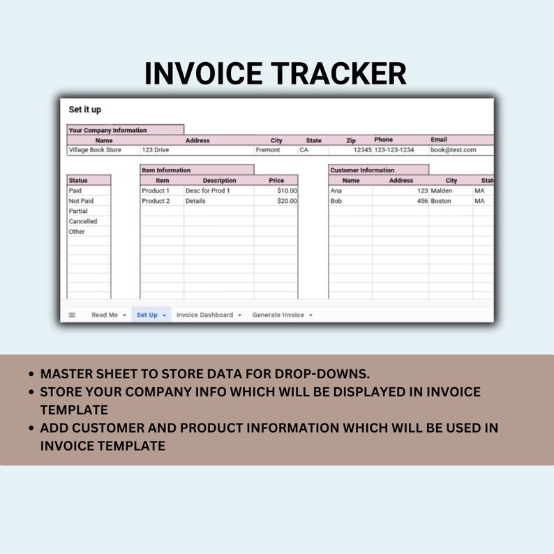 Invoice Tracker, Printable Business Template, Editable Google Sheets ...