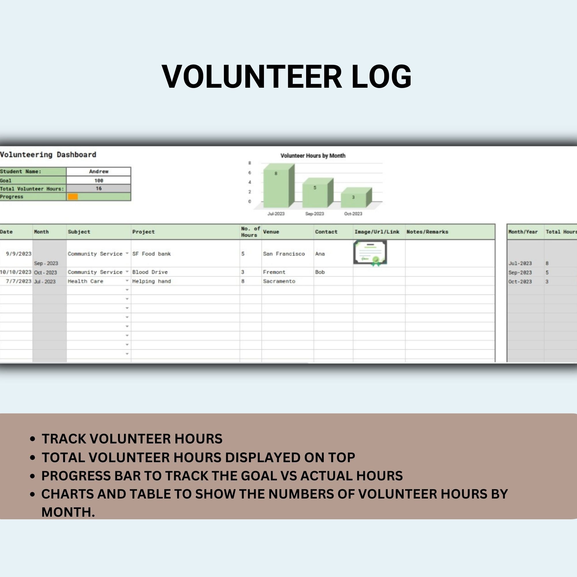 Volunteer Log, Sign up Spreadsheet, Volunteering Planner, Record Hours ...