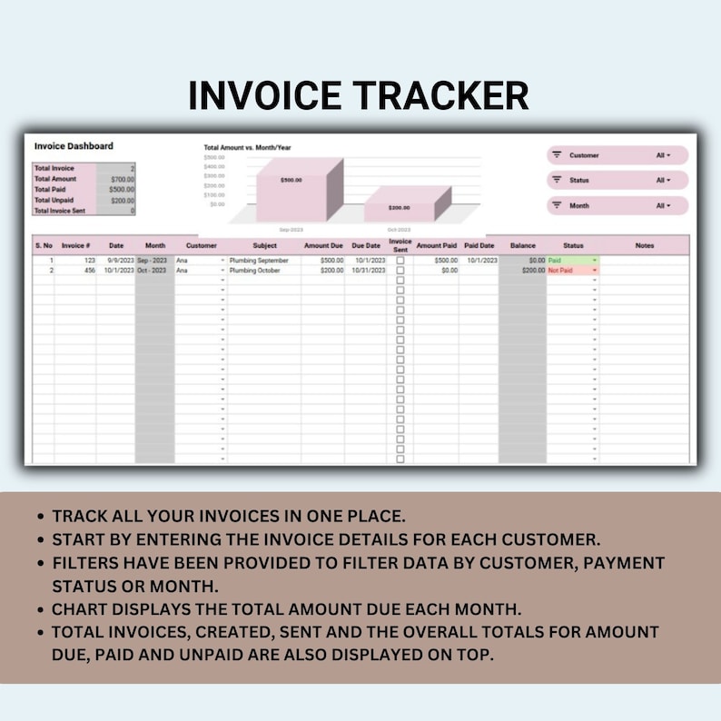 Invoice Template, Invoice Tracker, Printable Business Invoice, Small ...